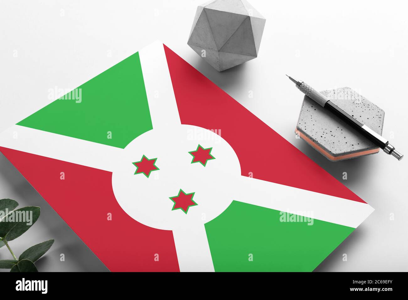 Burundi flag on minimalist paper background. National invitation letter ...