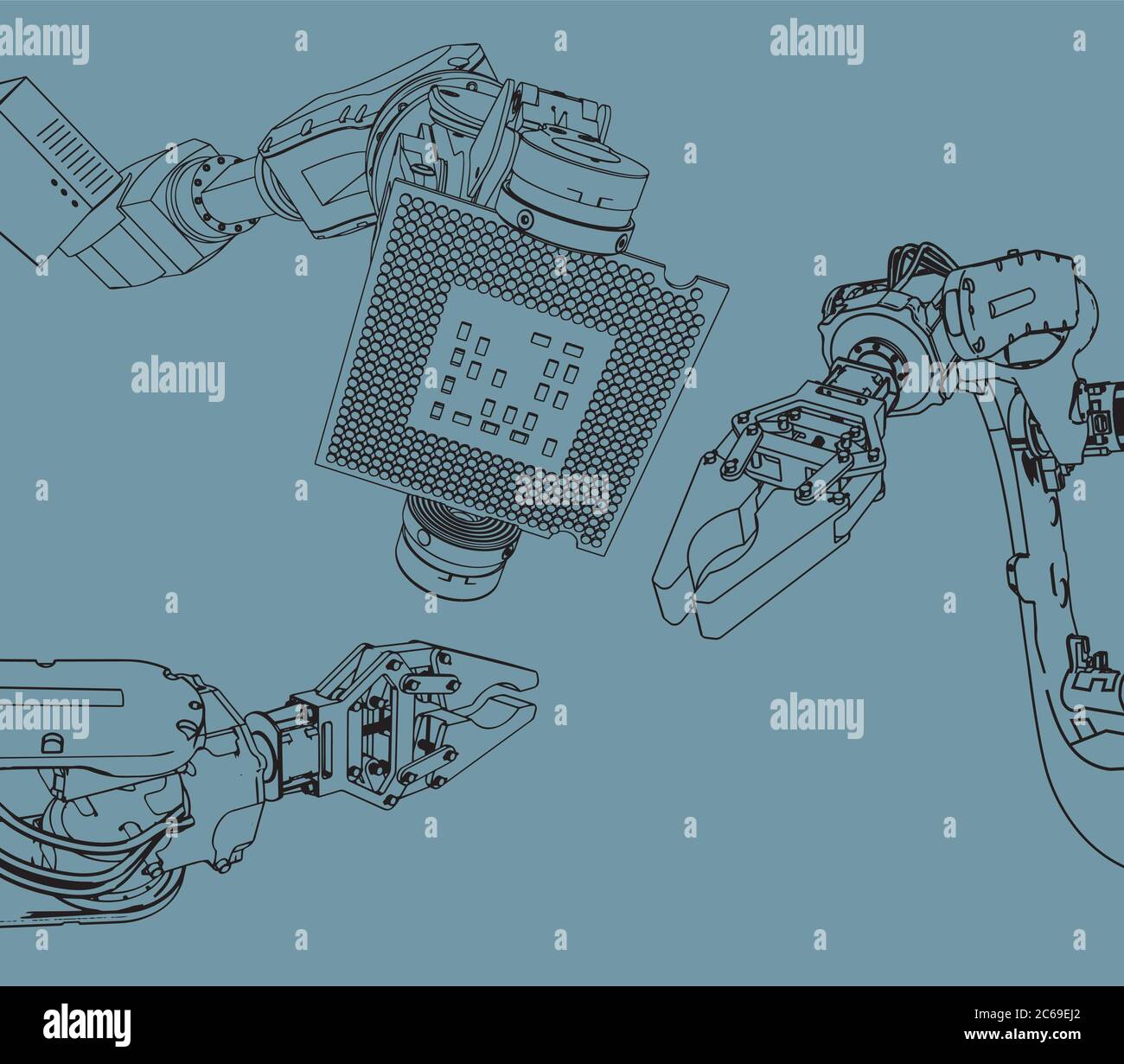 Vector illustration on the theme of robotics and integrated ...
