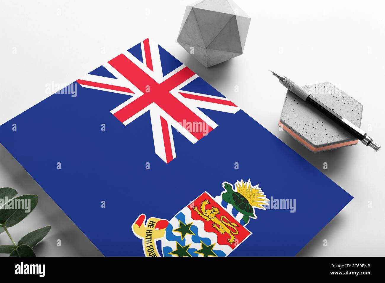 Cayman Islands flag on minimalist paper background. National invitation ...