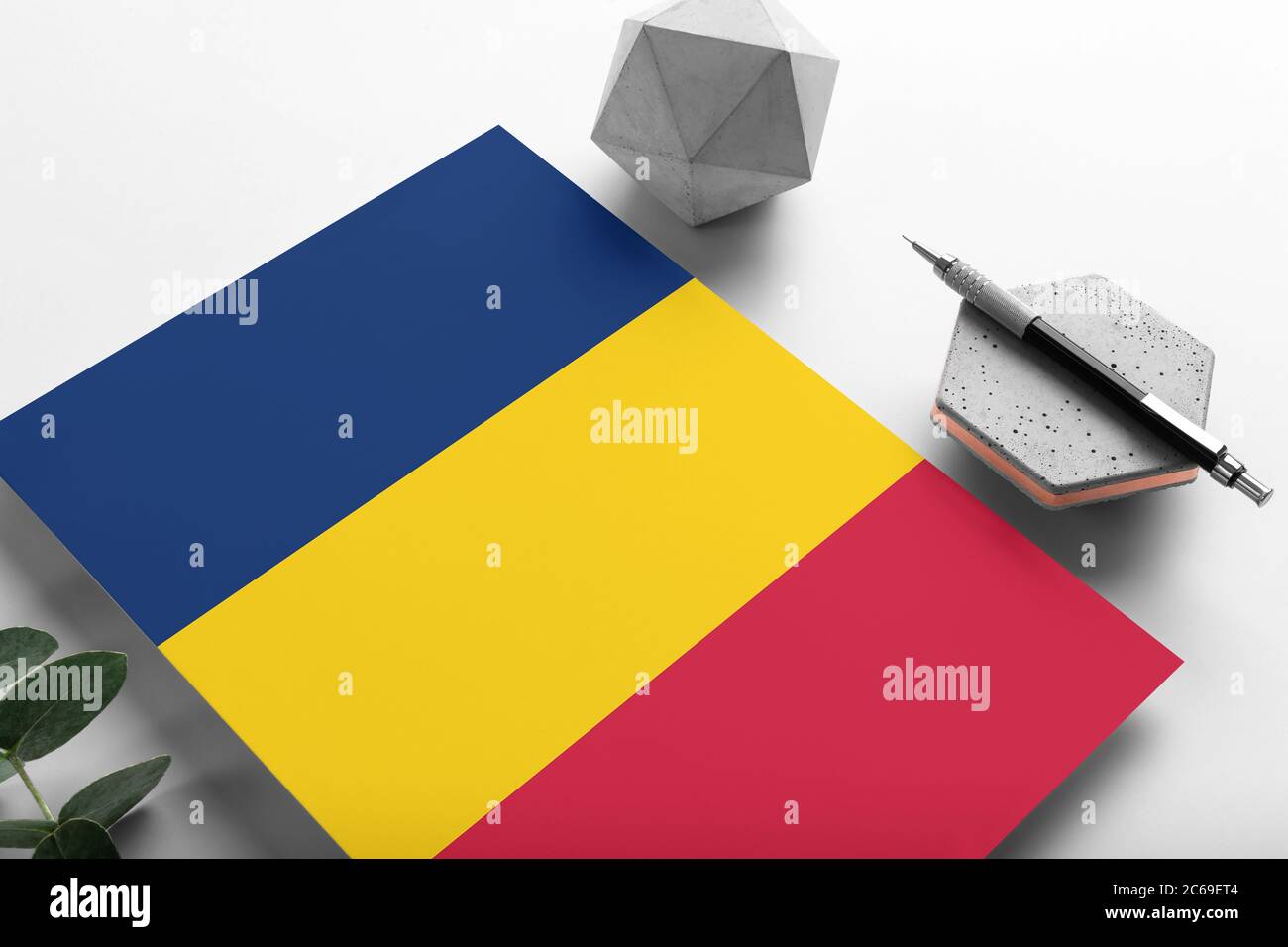 Chad flag on minimalist paper background. National invitation letter ...