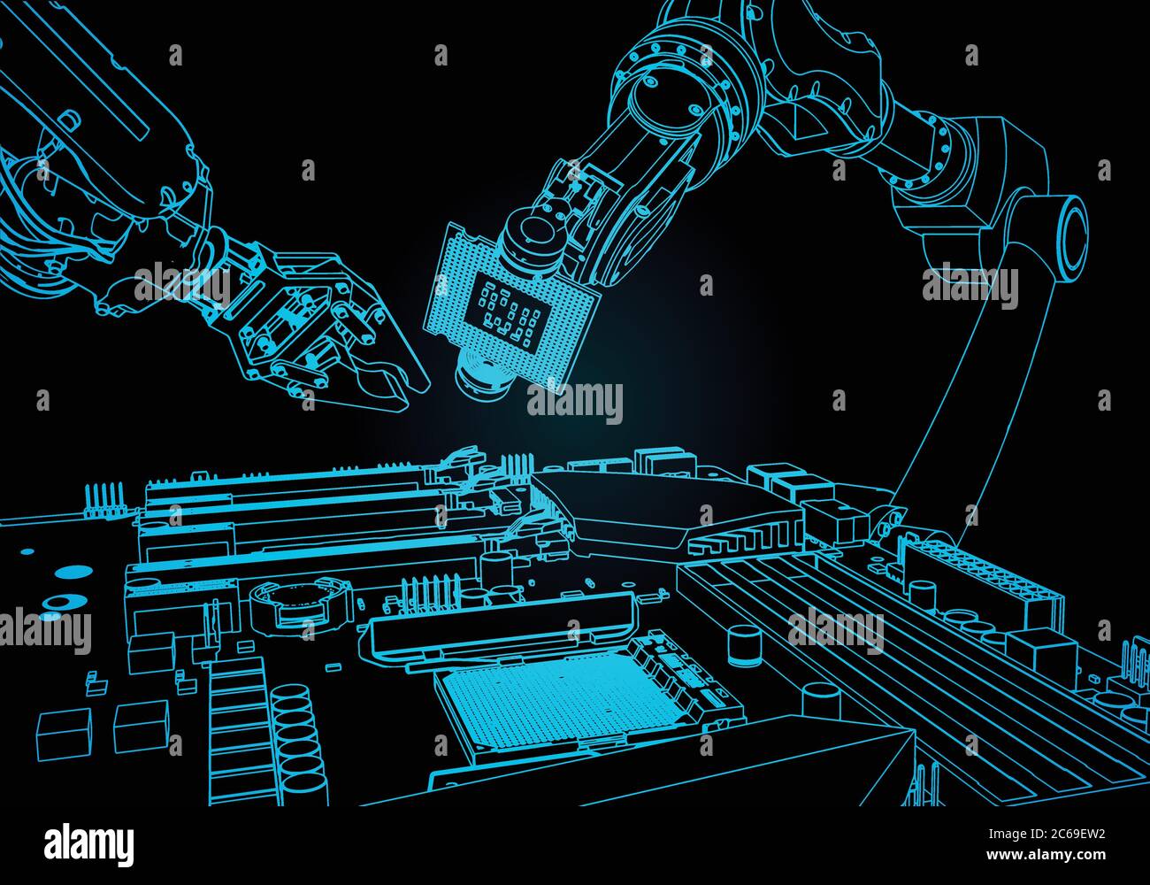 Stylized vector illustration on the topic of robotic systems of ...