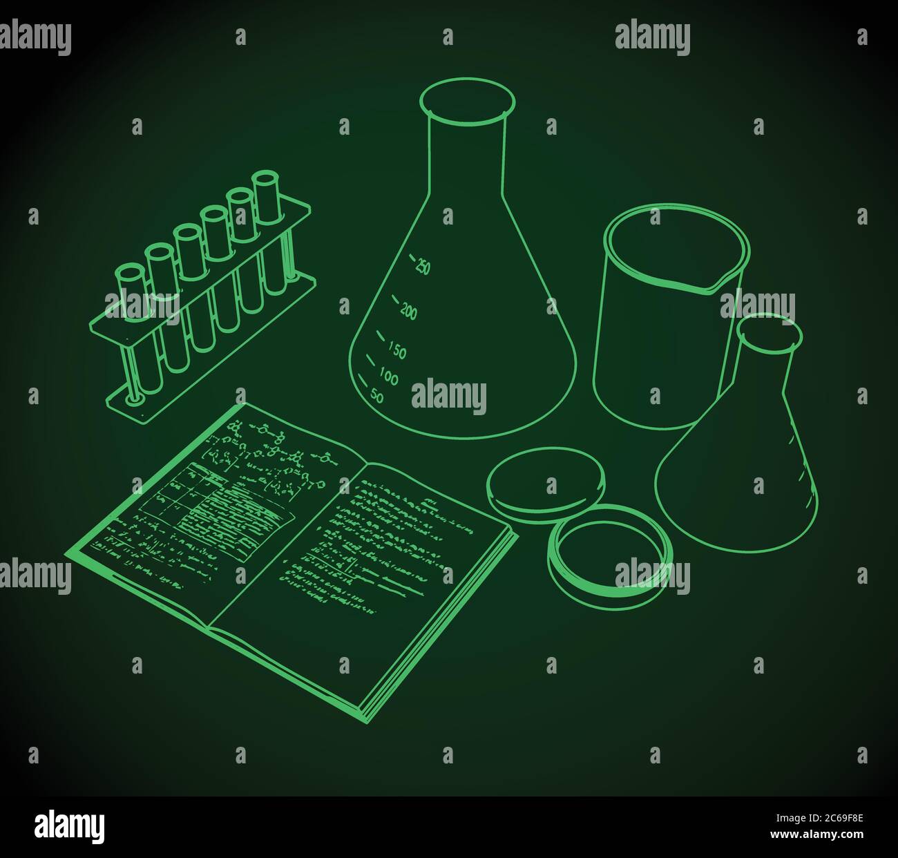 Stylized vector illustration of laboratory equipment, test tubes ...