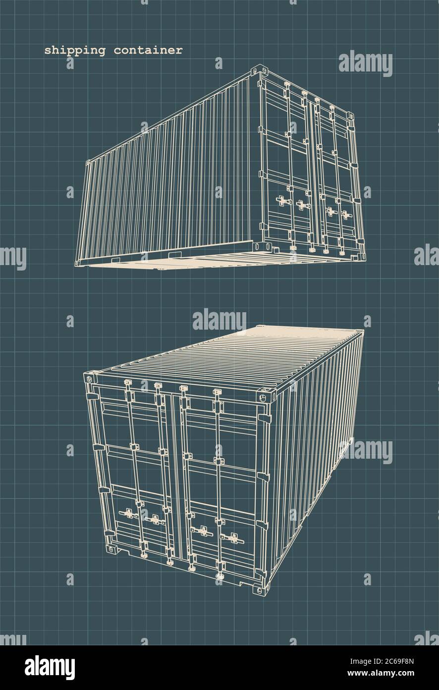Stylized vector illustration of drawings of cargo containers Stock ...