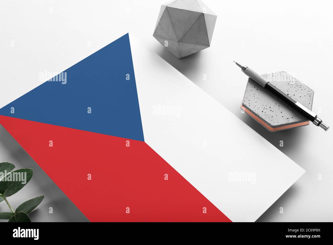 Czech Republic flag on minimalist paper background. National invitation ...
