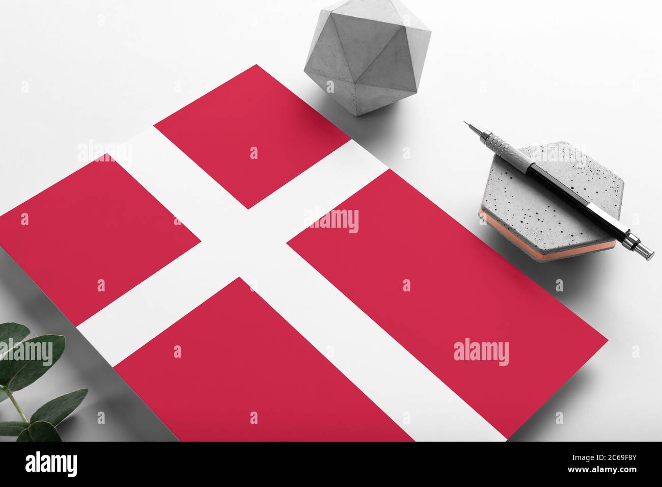 Denmark flag on minimalist paper background. National invitation letter ...