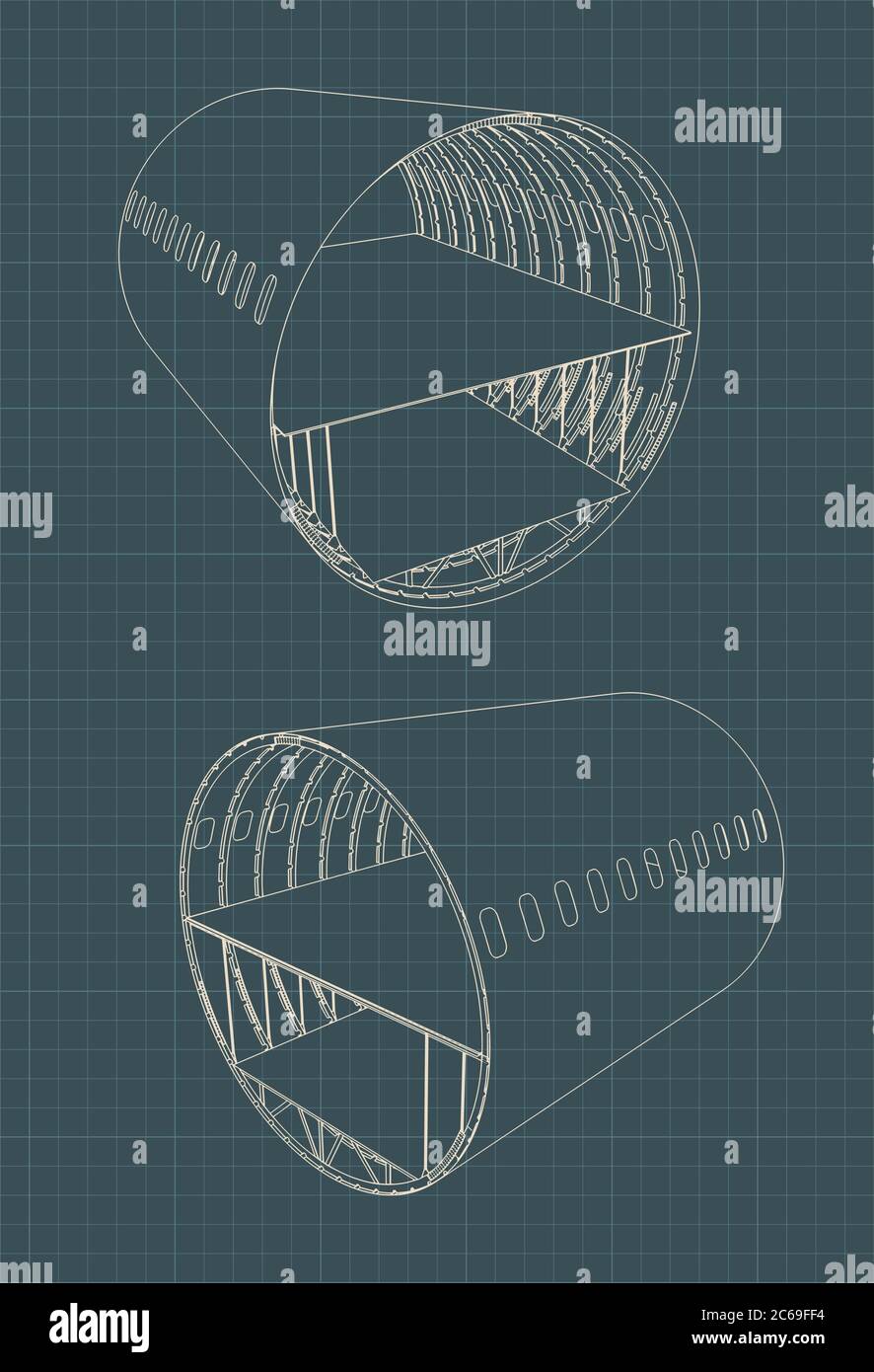 Vector illustration of drawings of an airplane fuselage section Stock ...