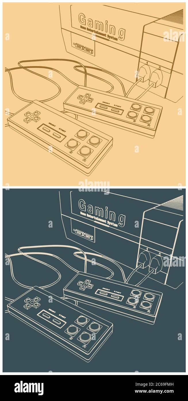 Vector illustration of a retro game console and joysticks closeup Stock ...
