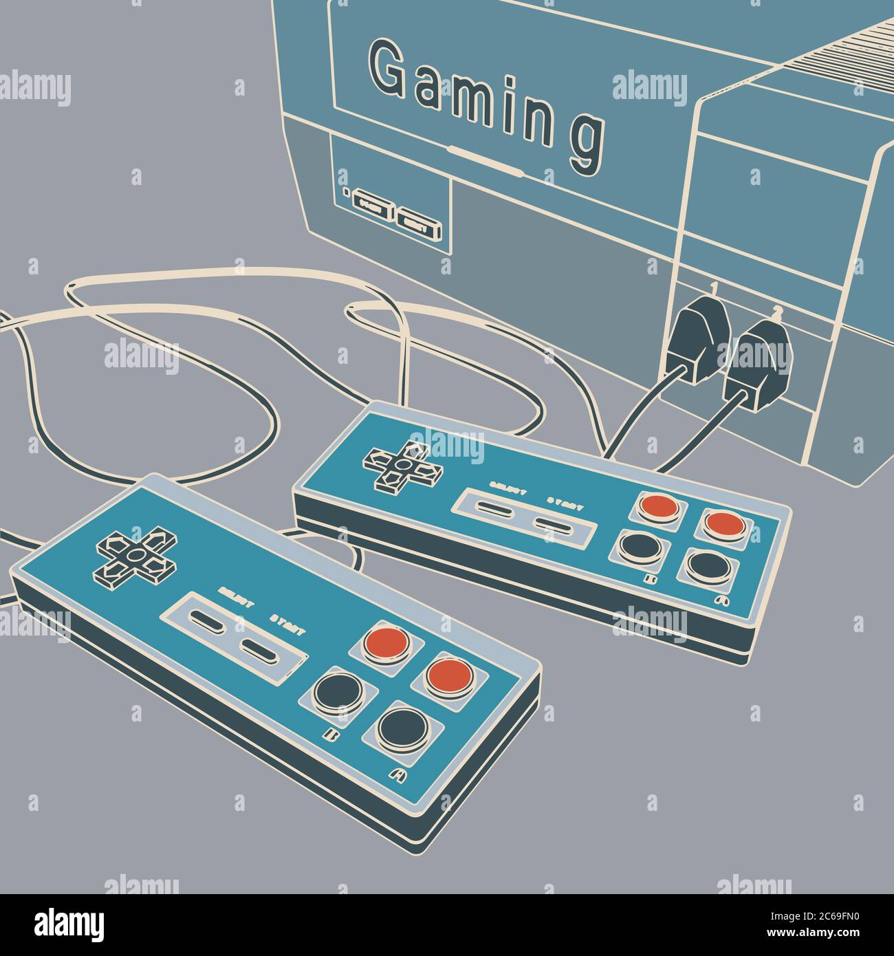 Vector illustration of a retro game console and joysticks closeup Stock ...