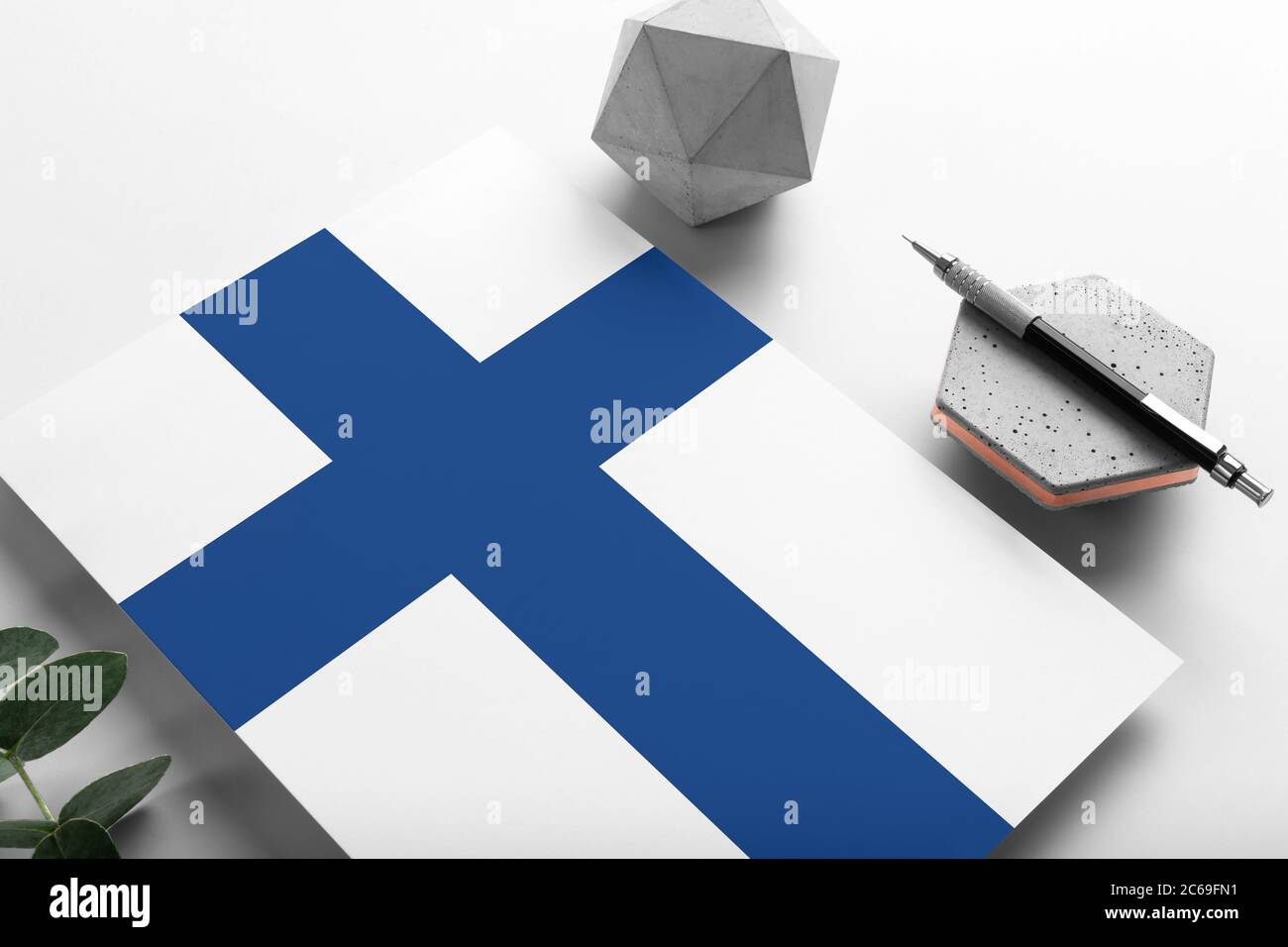 Finland flag on minimalist paper background. National invitation letter ...