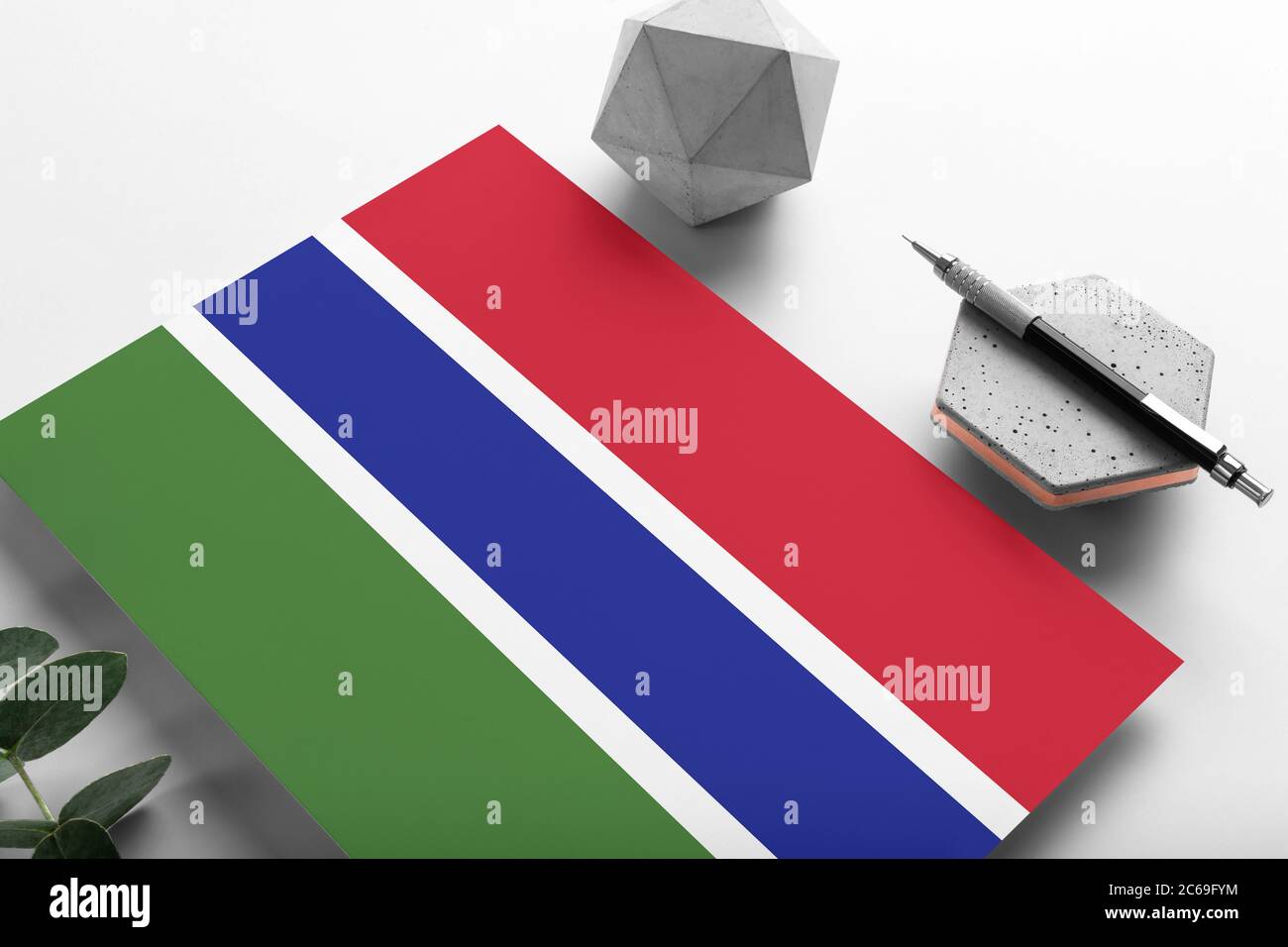 Gambia flag on minimalist paper background. National invitation letter ...
