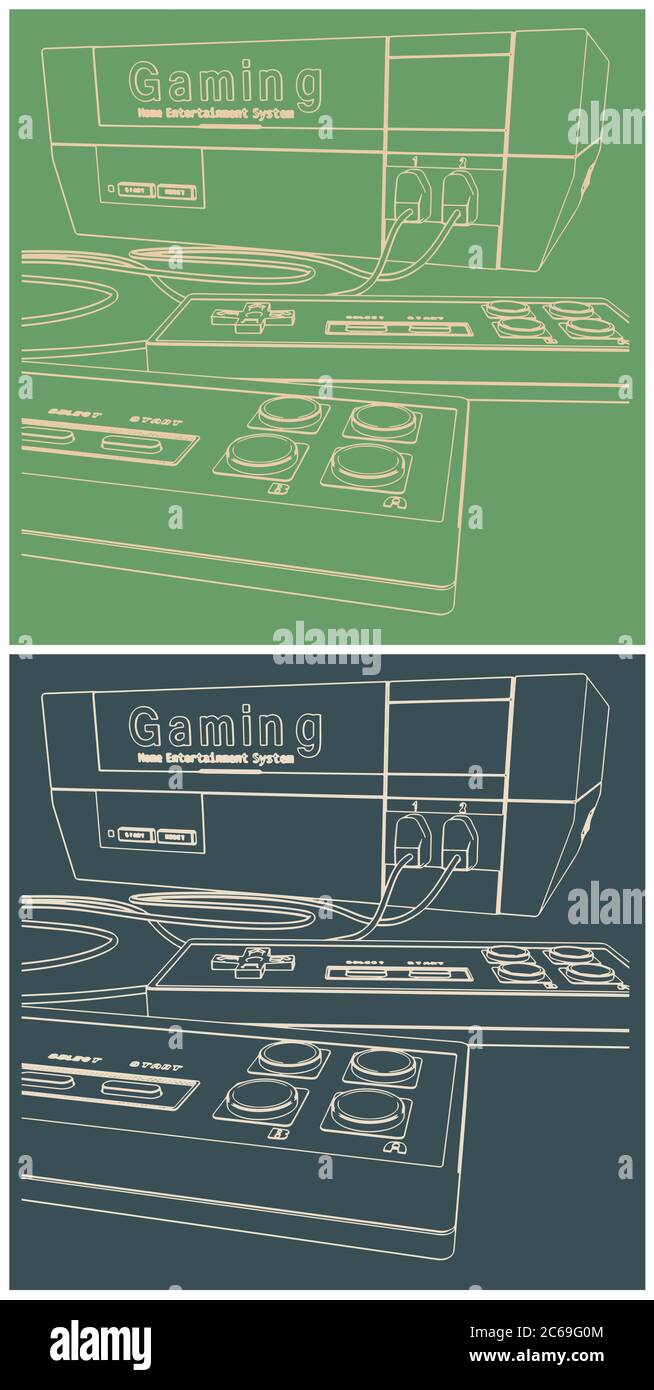 Vector illustration of a retro game console and joysticks closeup Stock ...