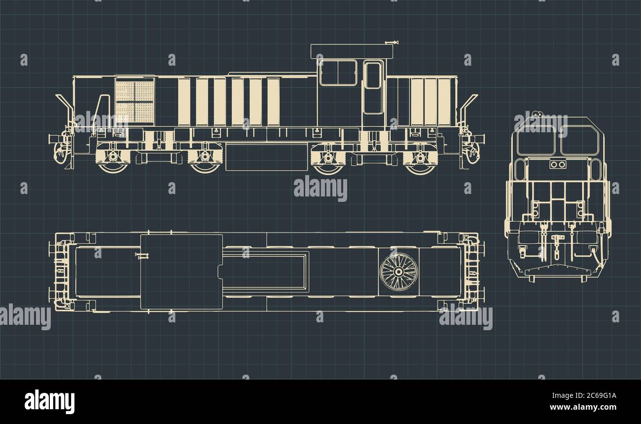 Stylized vector illustration of drawings of a classic diesel locomotive ...