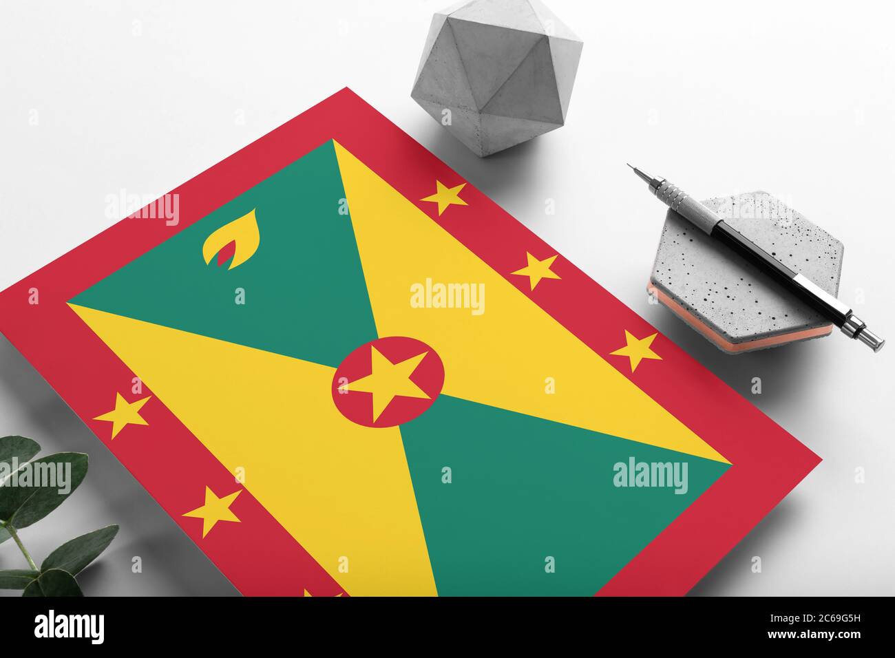 Grenada flag on minimalist paper background. National invitation letter ...