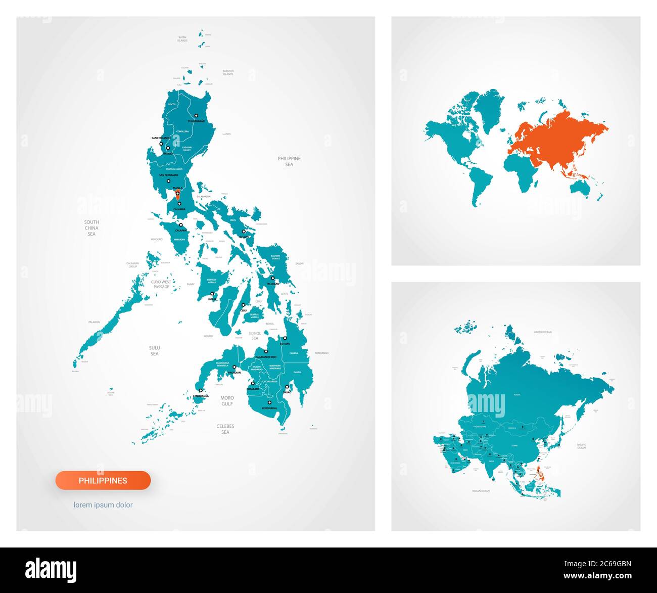 Editable template of map of Philippines with marks. Philippines on ...
