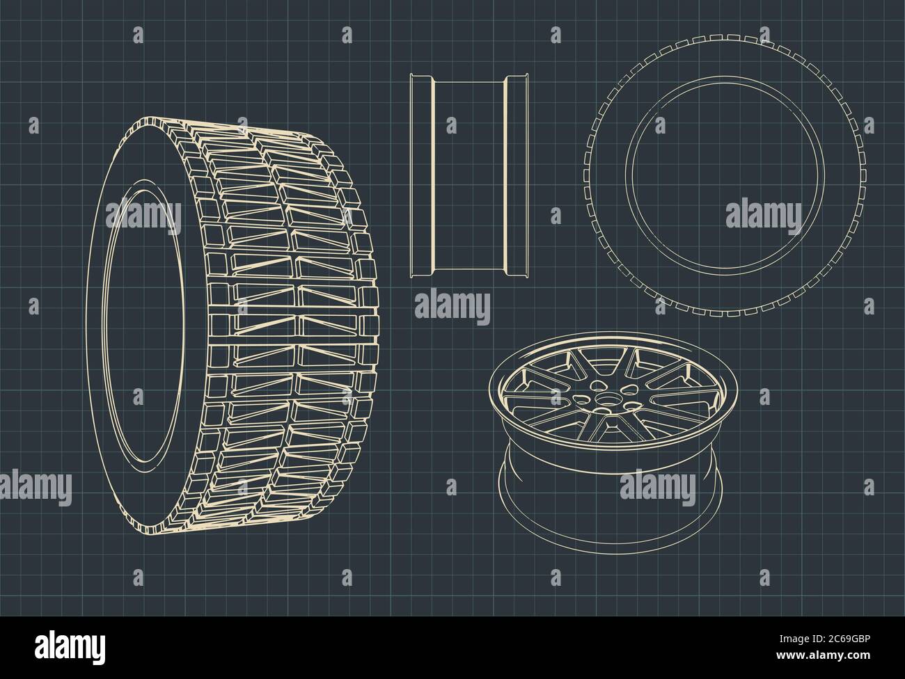 Stylized vector drawings of automotive alloy wheels and tires Stock ...