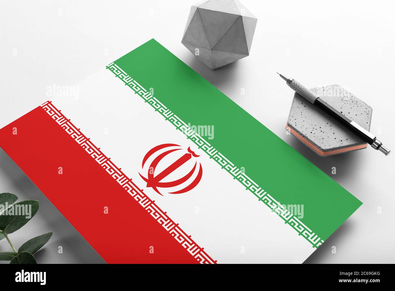 Iran flag on minimalist paper background. National invitation letter ...