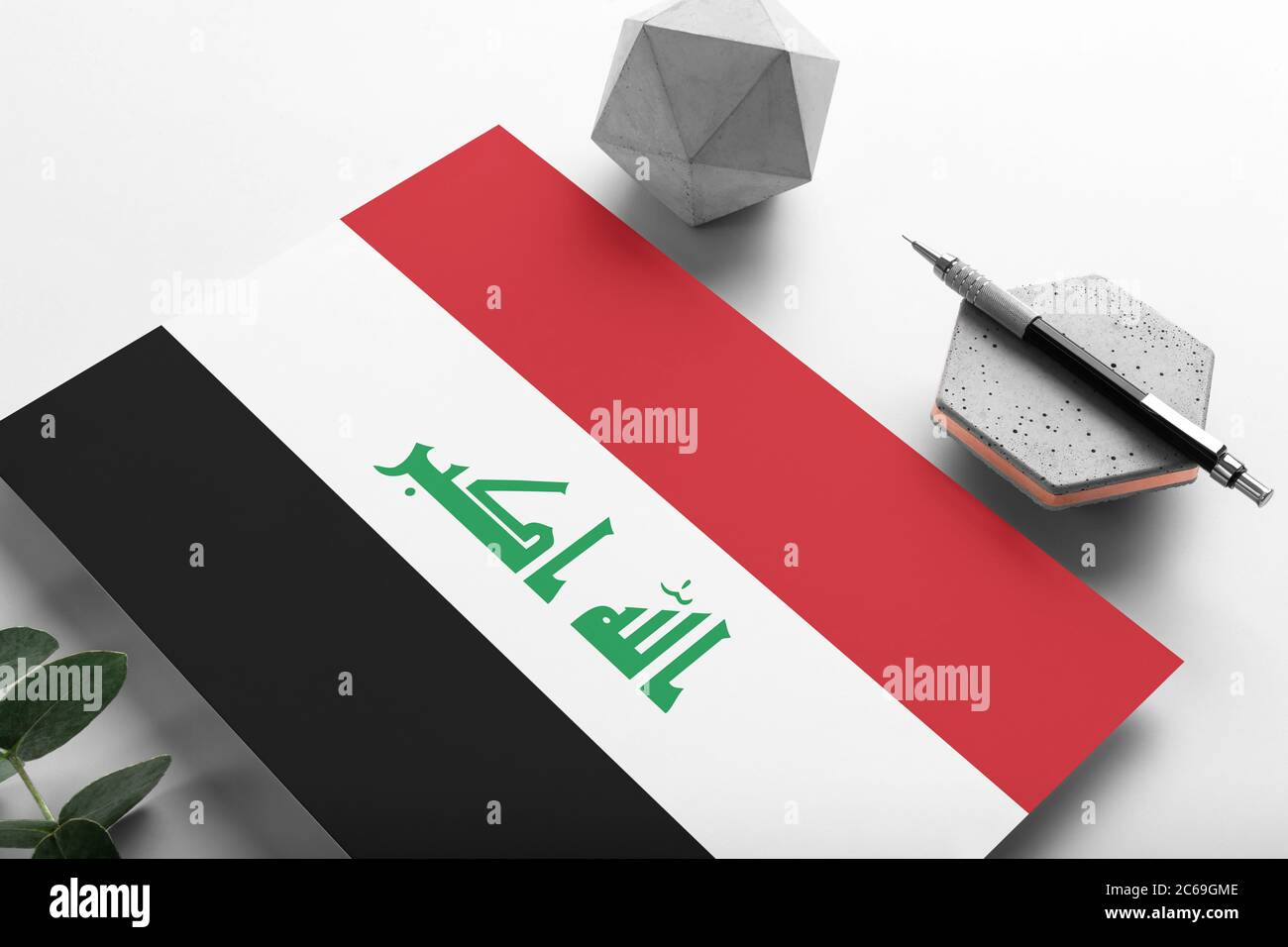 Iraq flag on minimalist paper background. National invitation letter ...