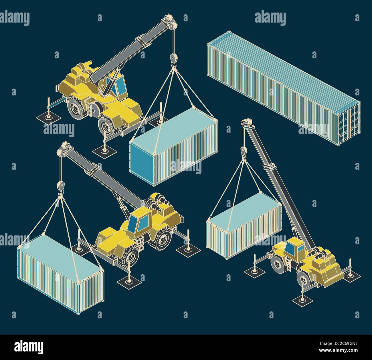 Stylized vector illustrations of heavy equipment and Logistics ...