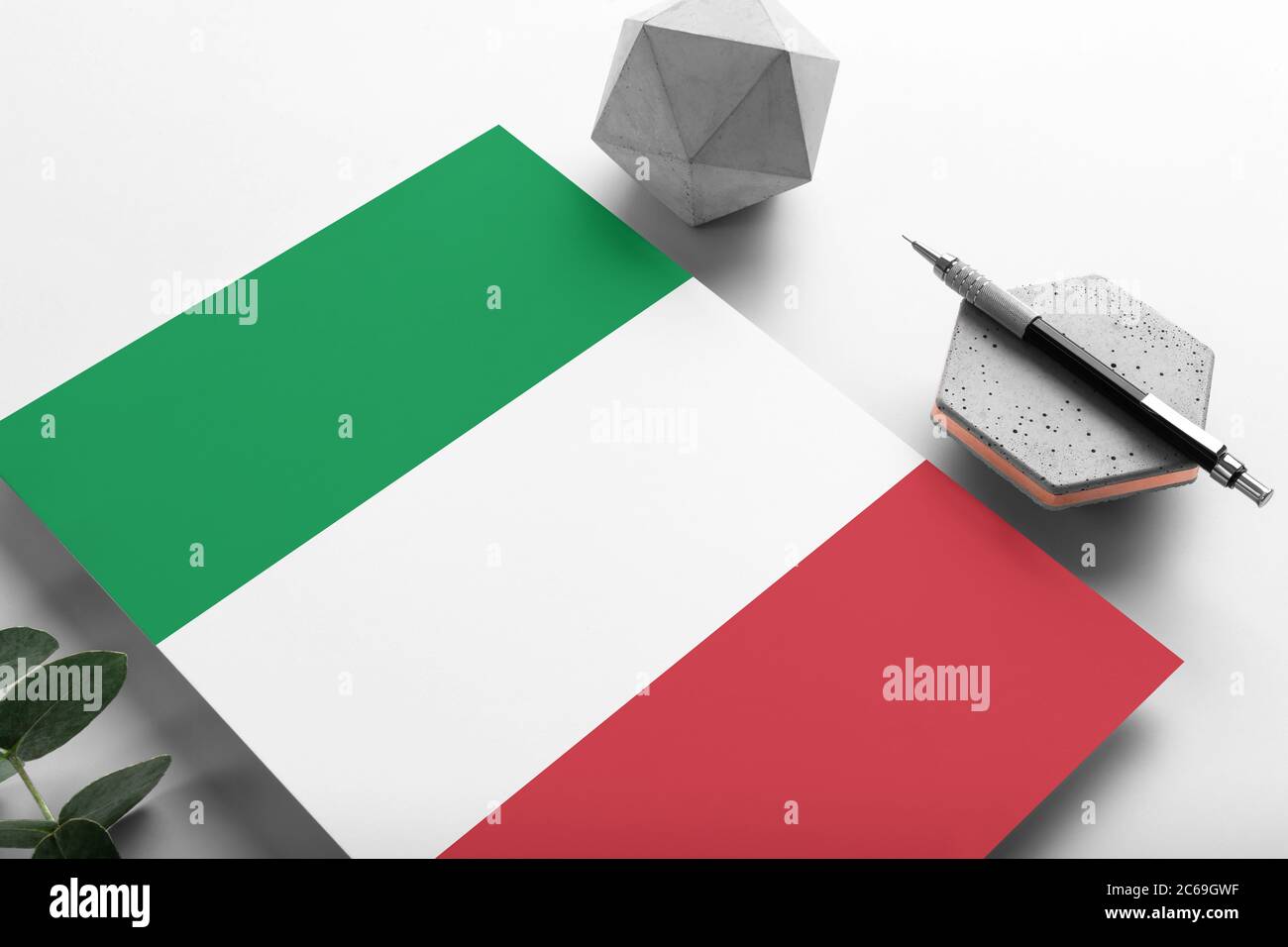 Italy flag on minimalist paper background. National invitation letter ...