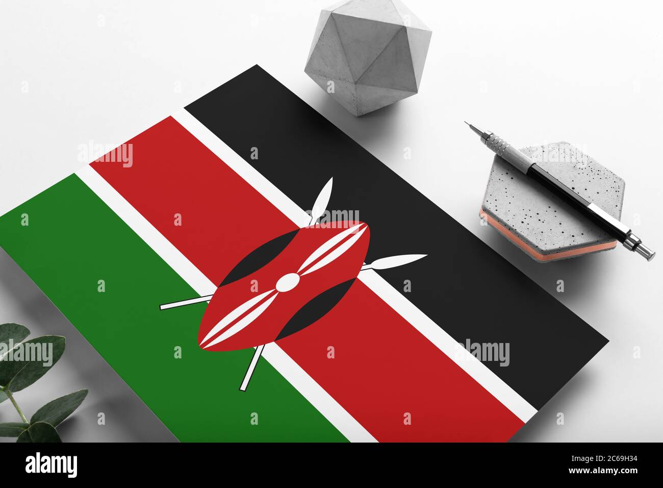 Kenya flag on minimalist paper background. National invitation letter ...