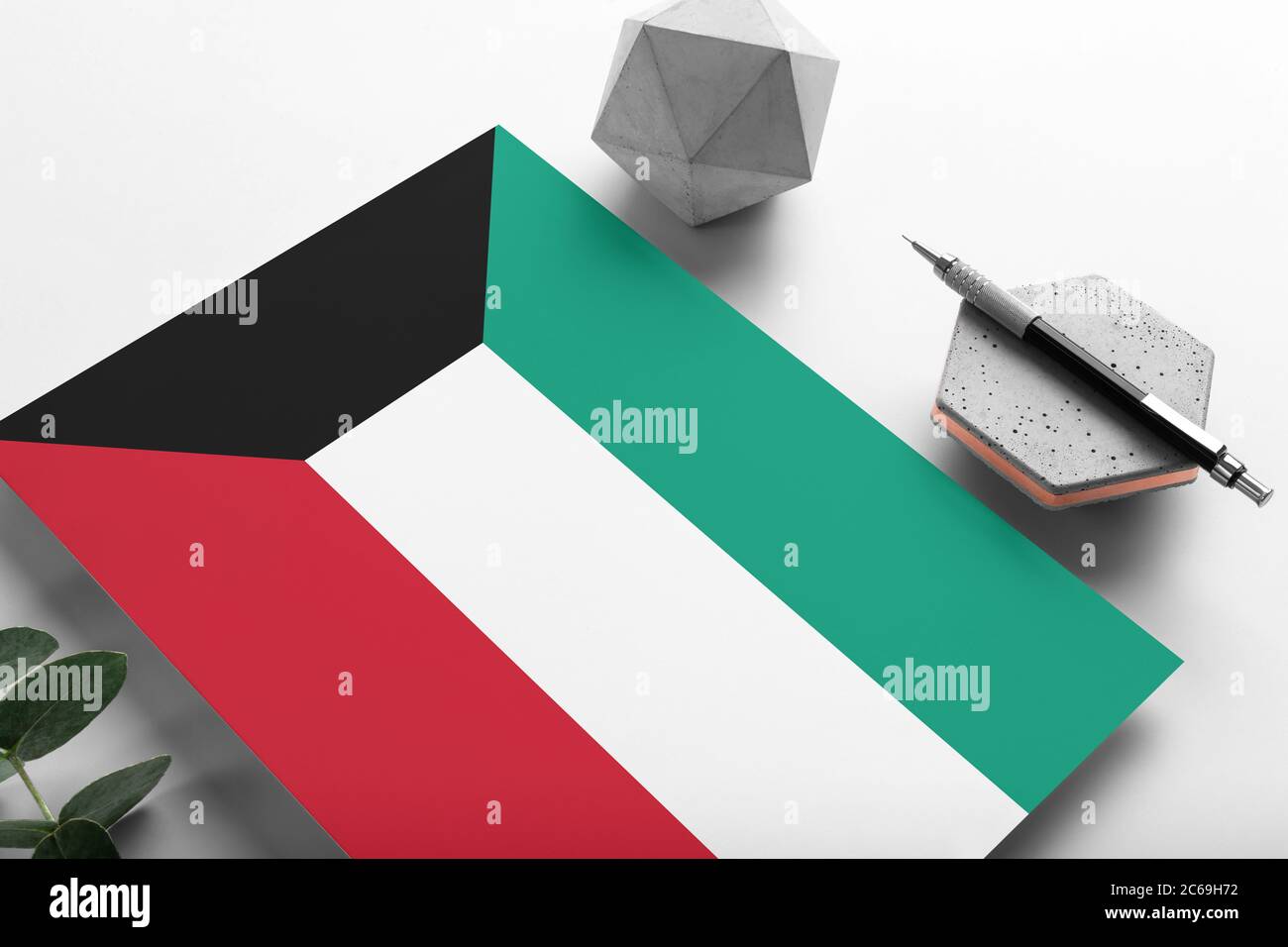 Kuwait flag on minimalist paper background. National invitation letter ...