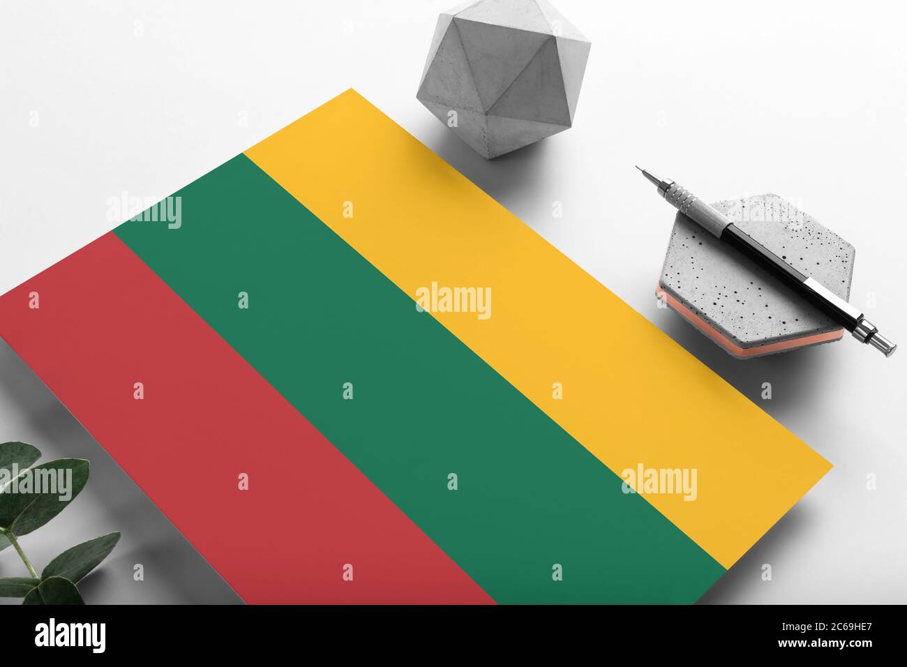 Lithuania flag on minimalist paper background. National invitation ...