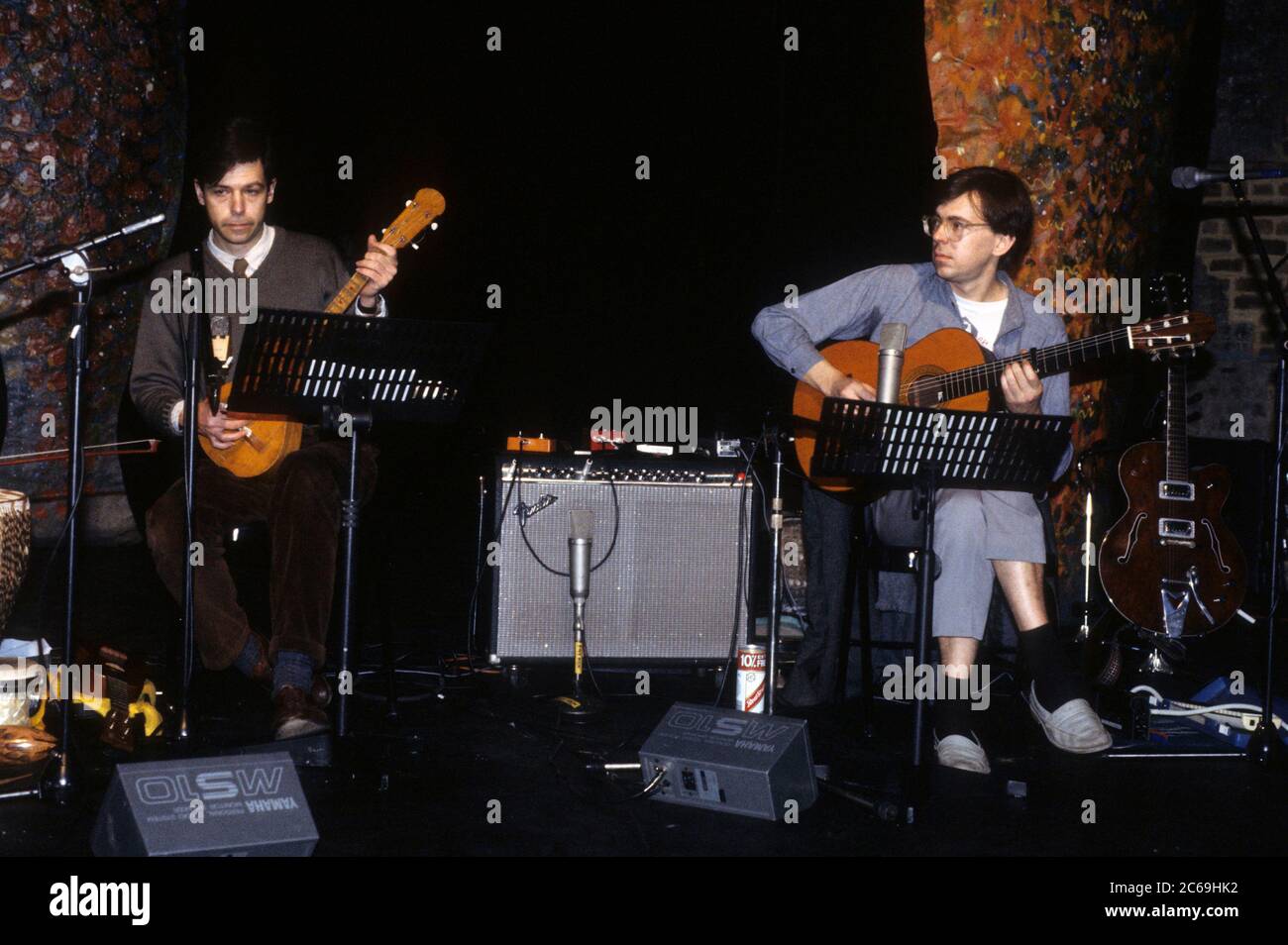 Simon Jeffes from the Penguin Cafe Orchestra doing a sound check at the ...