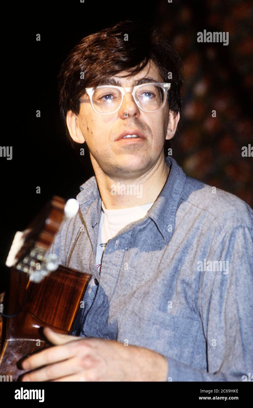 Simon Jeffes from the Penguin Cafe Orchestra doing a sound check at the ...