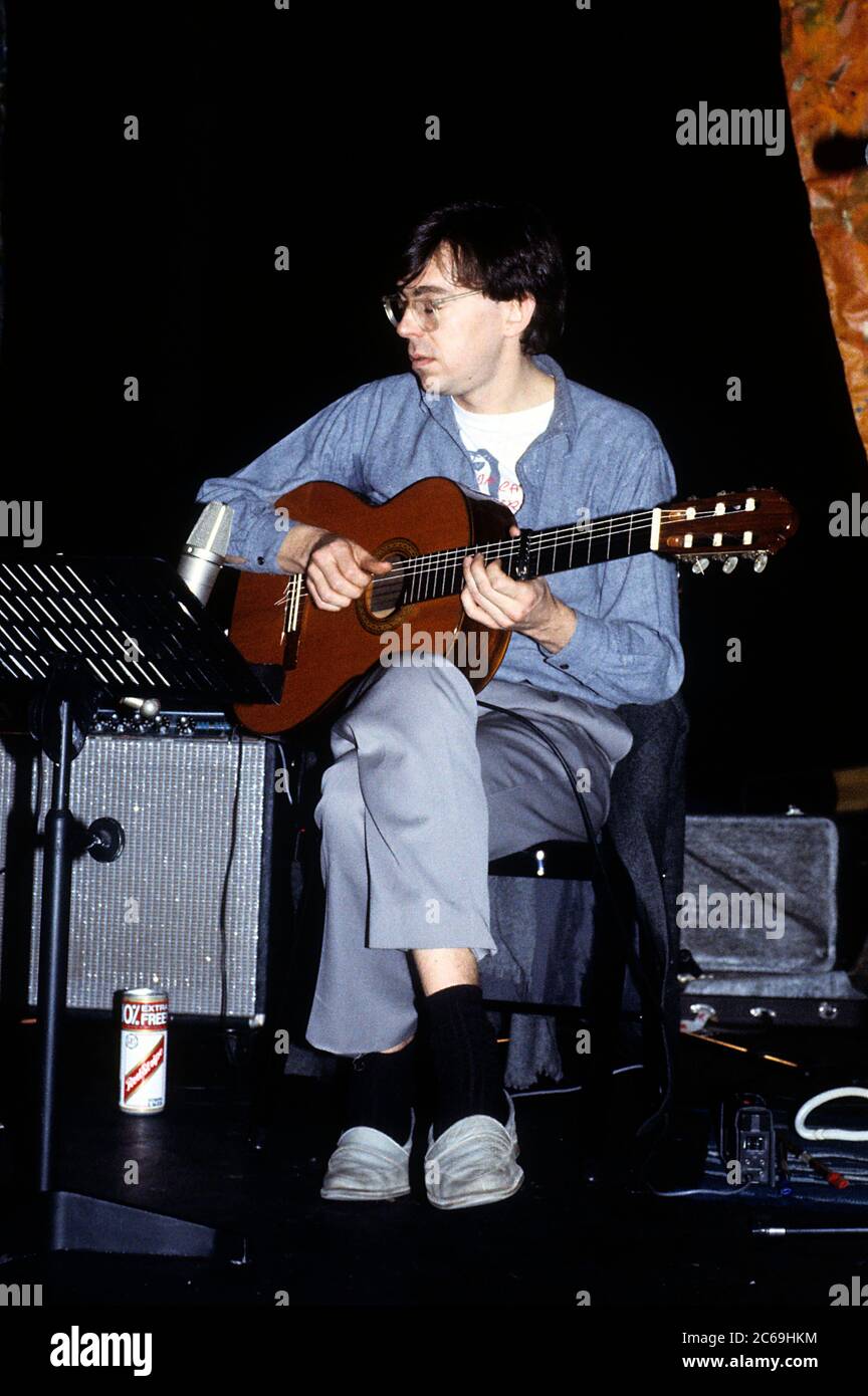 Simon Jeffes from the Penguin Cafe Orchestra doing a sound check at the ...