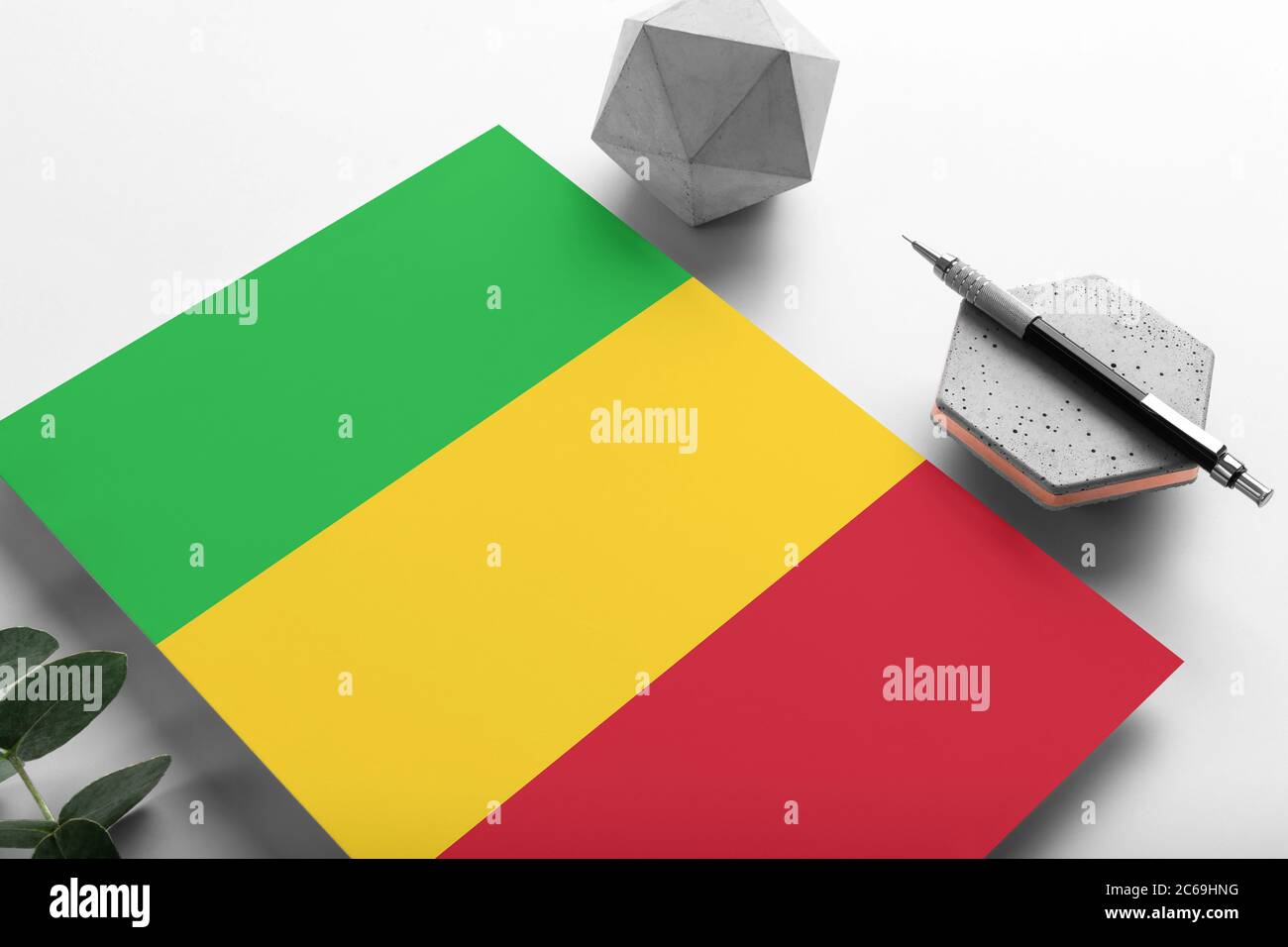 Mali flag on minimalist paper background. National invitation letter ...