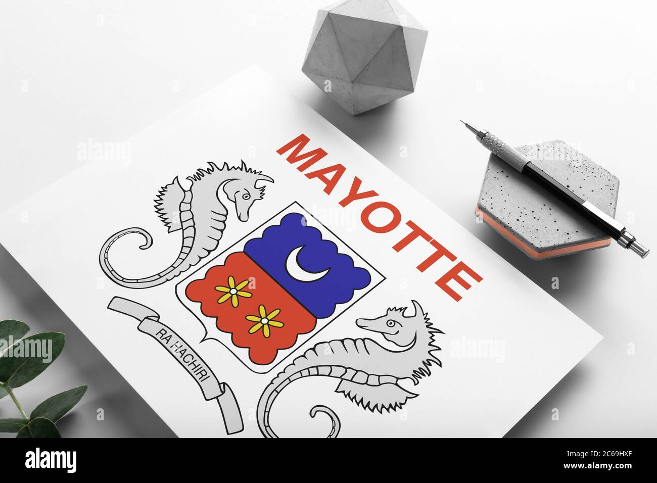 Mayotte flag on minimalist paper background. National invitation letter ...