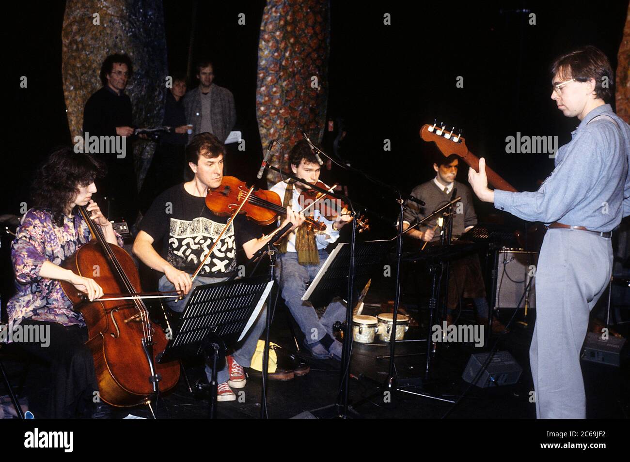 Simon Jeffes and his Penguin Cafe Orchestra doing a soundcheck at the ...