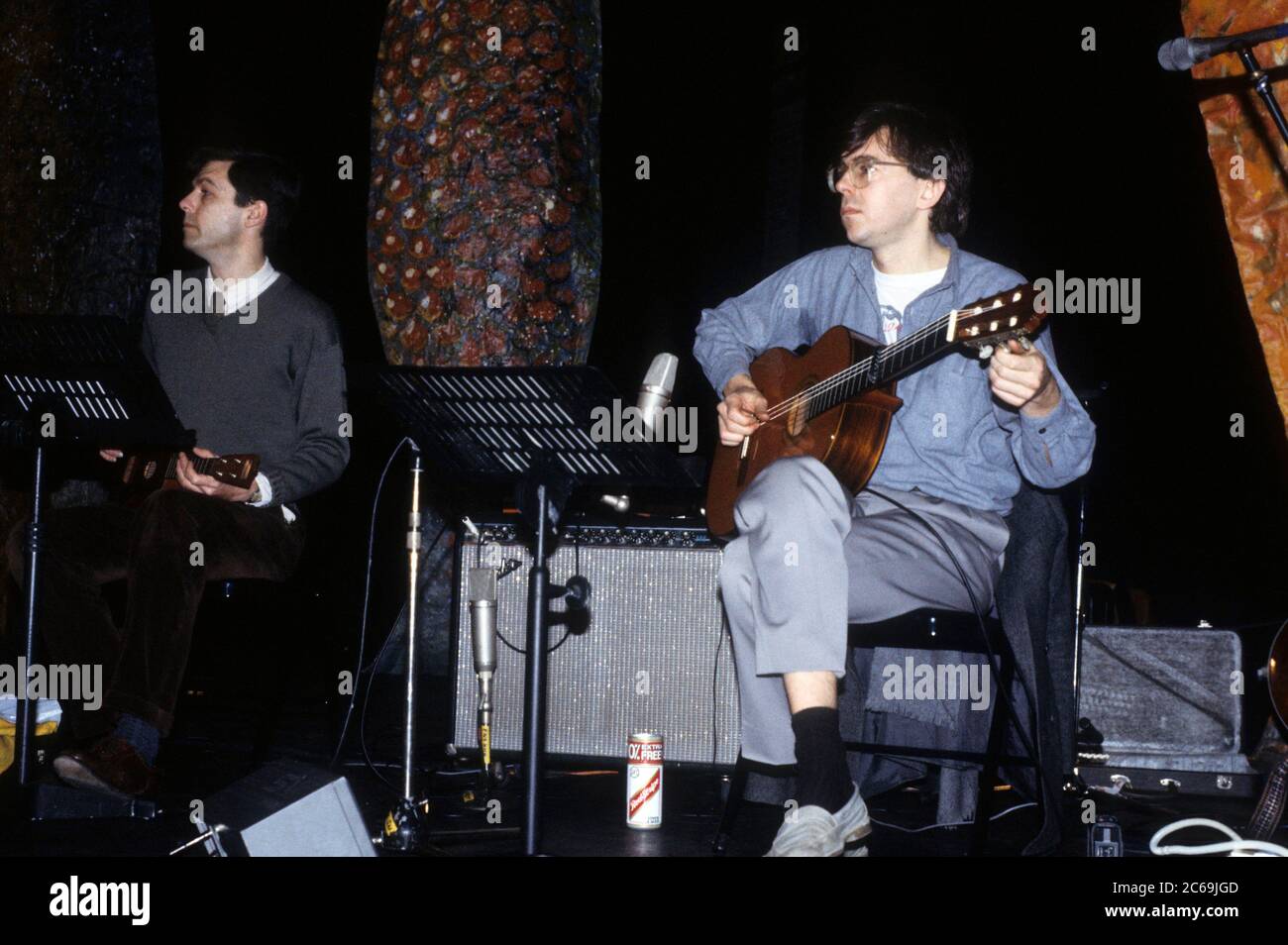 Simon Jeffes from the Penguin Cafe Orchestra doing a sound check at the ...