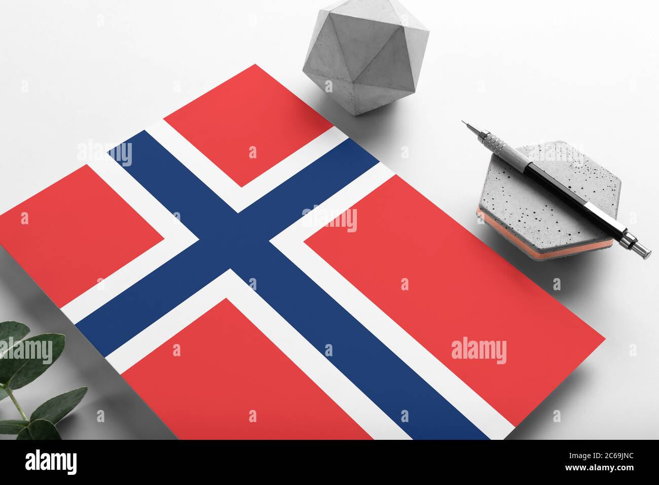 Norway flag on minimalist paper background. National invitation letter ...