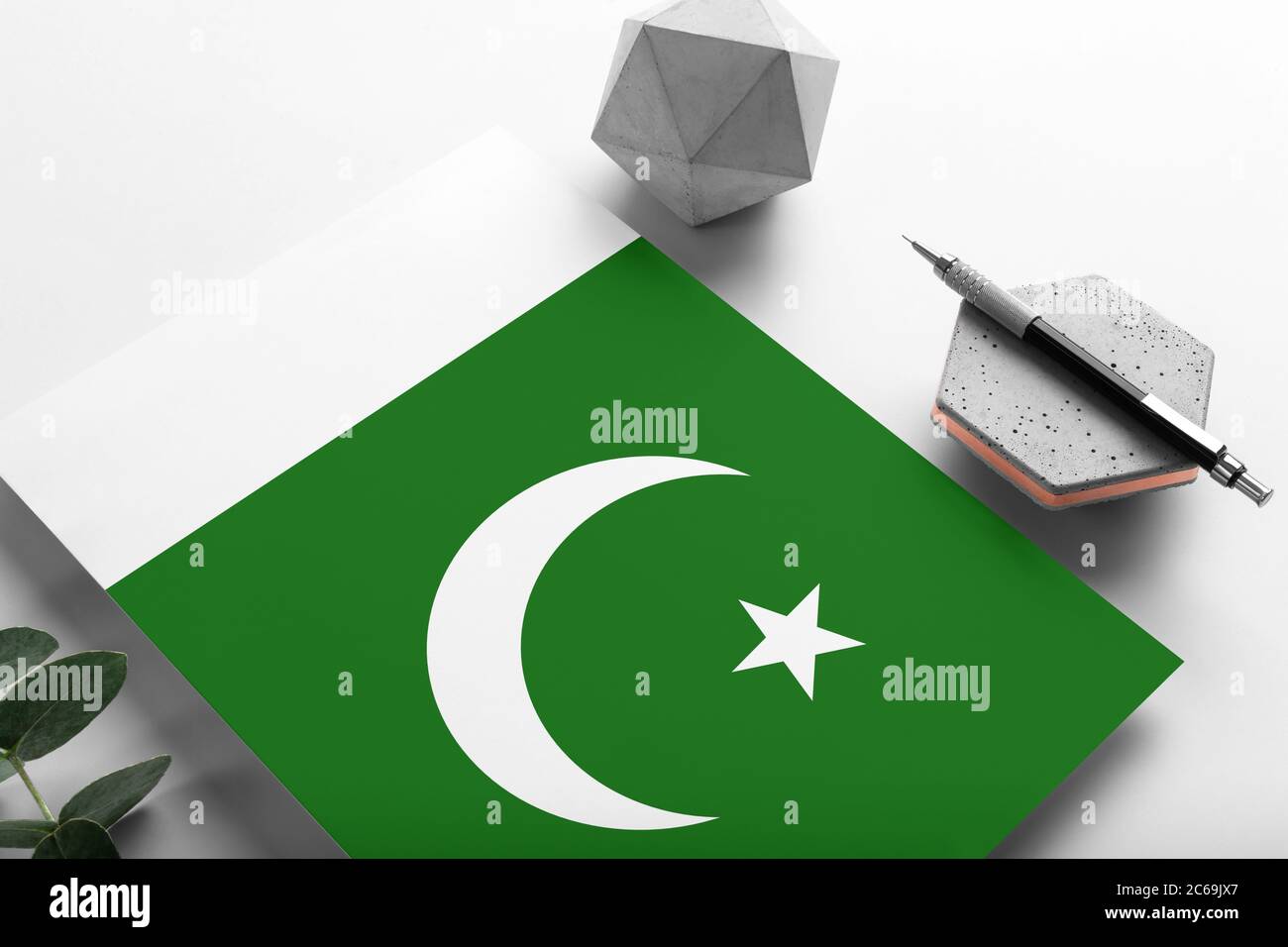 Pakistan flag on minimalist paper background. National invitation ...