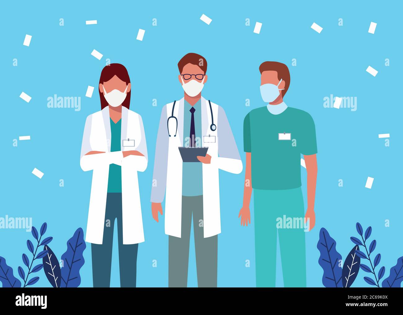 group of doctors wearing medical masks characters vector illustration ...