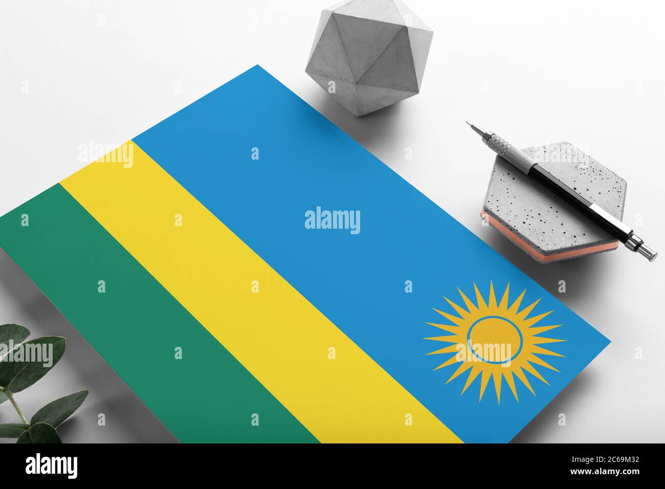 Rwanda flag on minimalist paper background. National invitation letter ...