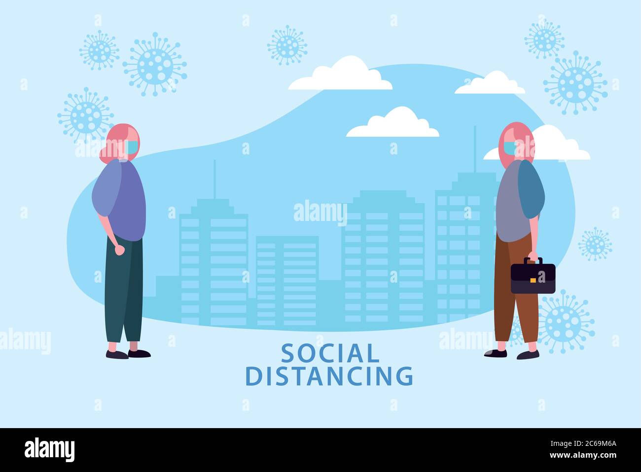 women with social distancing for covid19 vector illustration design ...