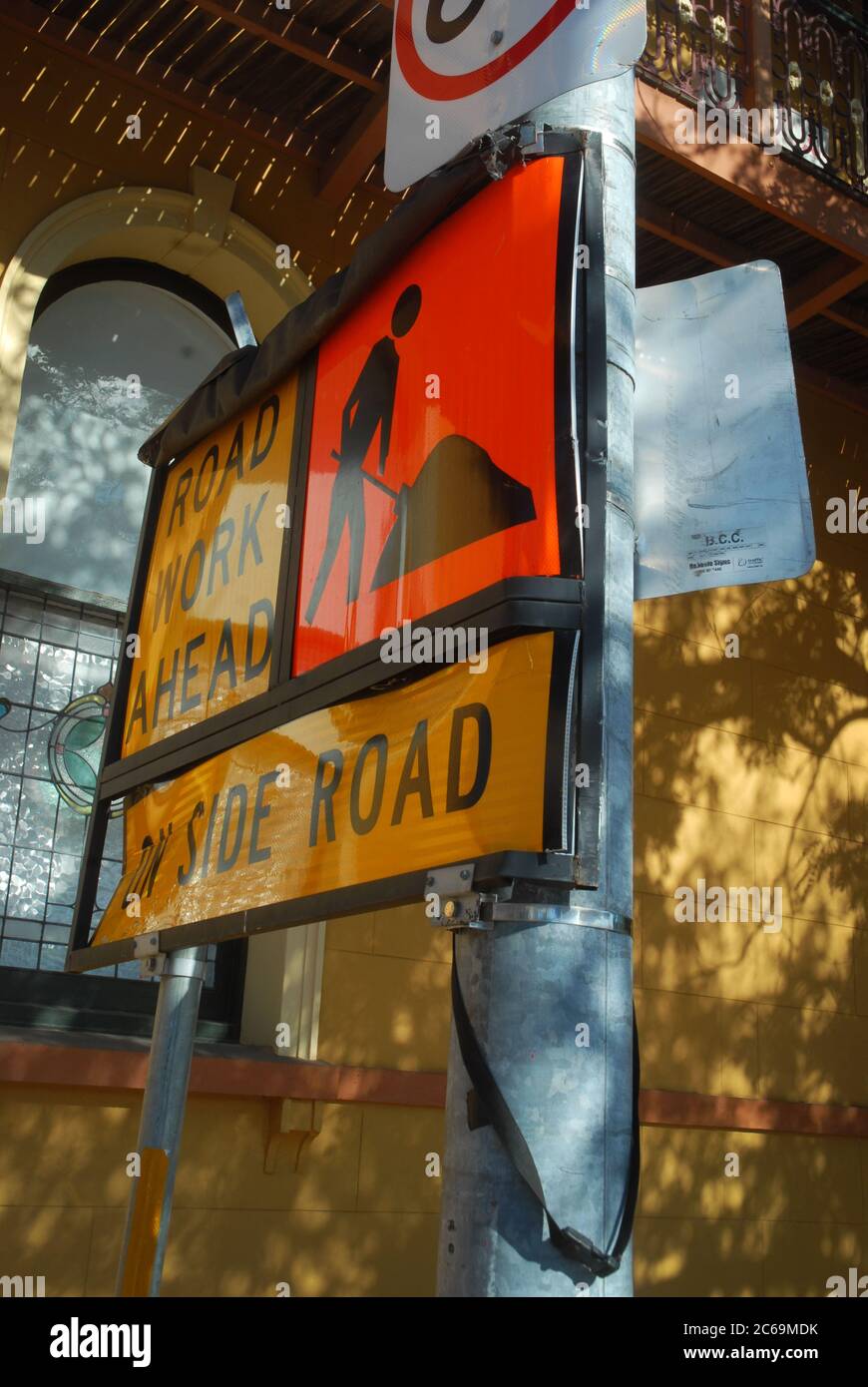 Road Work Ahead Sign, Gregory Terrace, Brisbane, Queensland, Australia ...