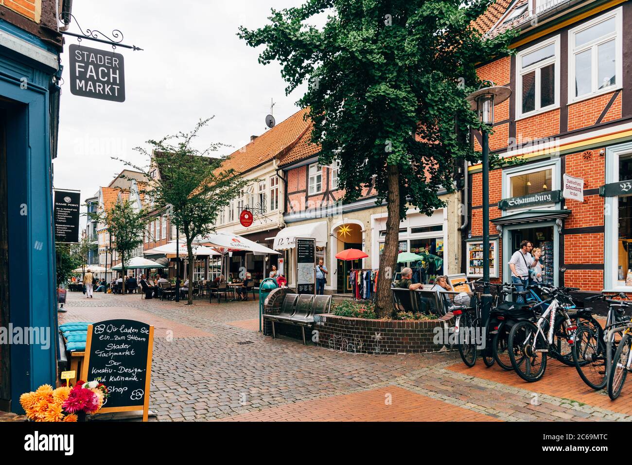 Stade, Germany - August 5, 2019: Pedestrian street in the Old Town ...