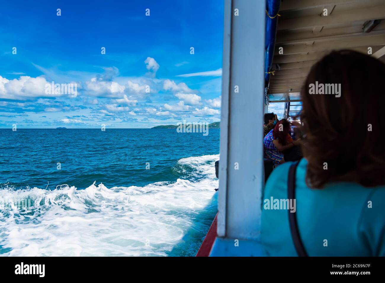 Water blue ocean splash and boat in the sea way ,Waves splashing on the ...