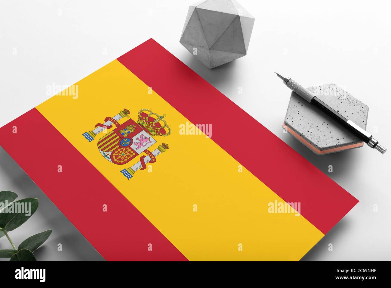 Spain flag on minimalist paper background. National invitation letter ...