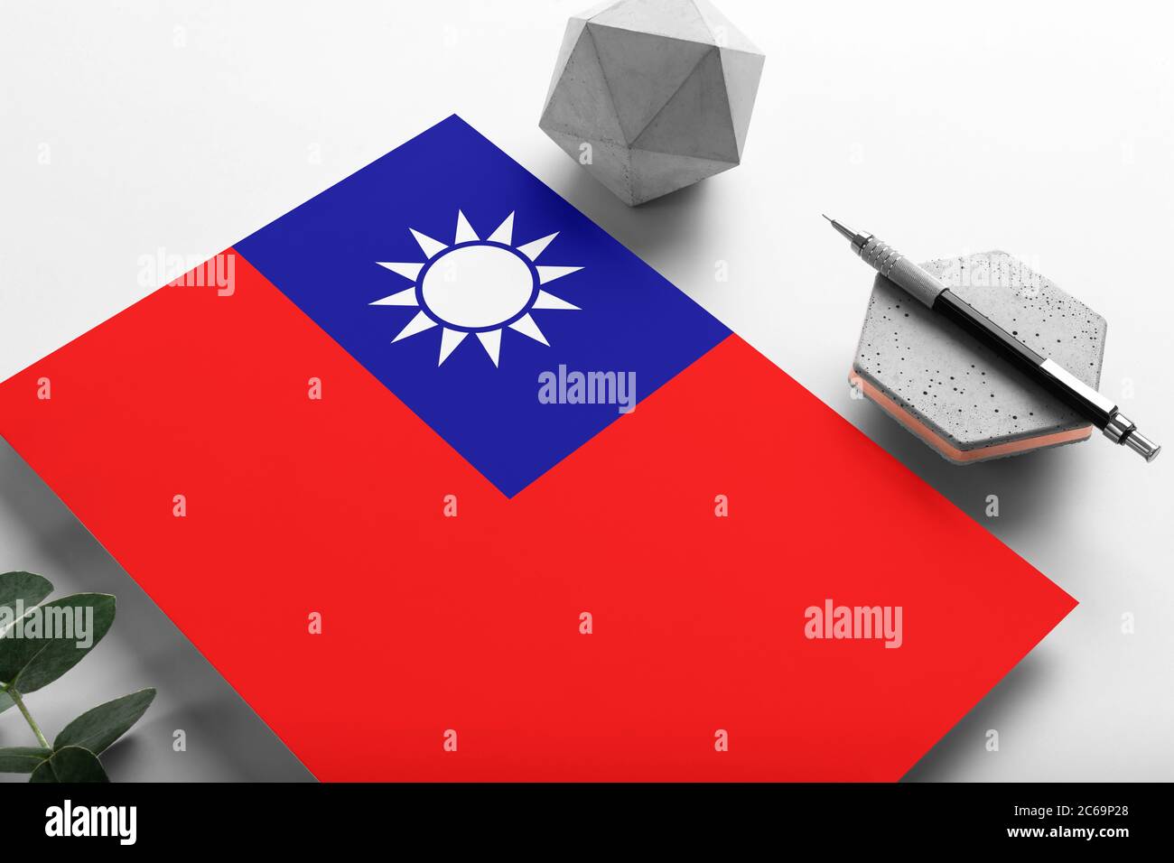 Taiwan flag on minimalist paper background. National invitation letter ...