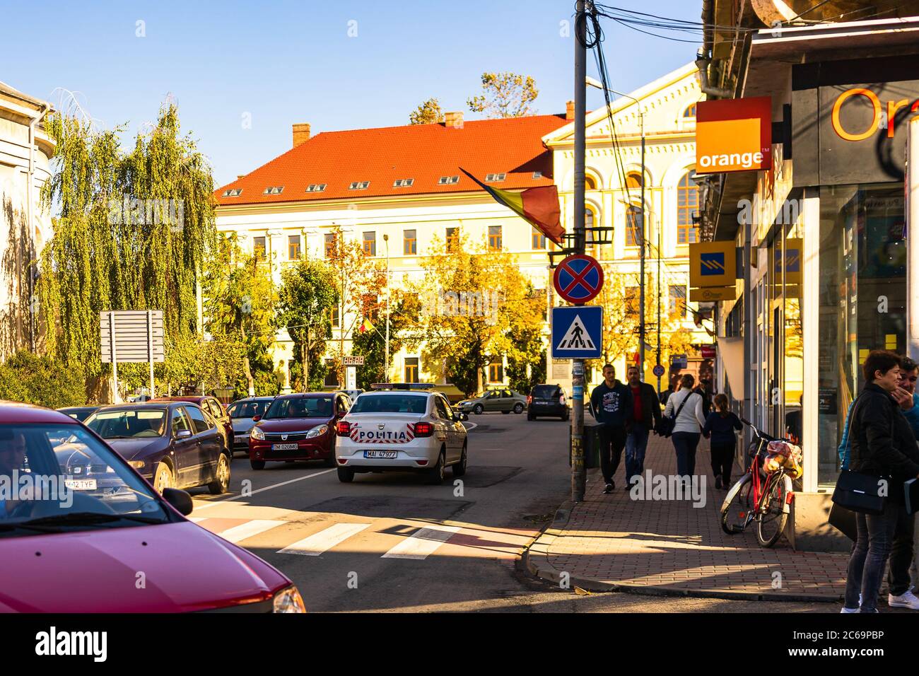 Cars, police car in traffic in downtown of Lugoj, Romania, 2020 Stock ...