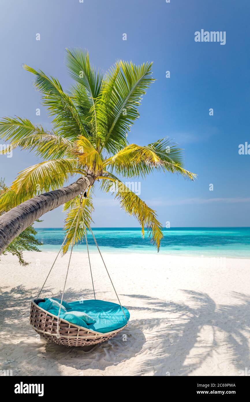 Tropical beach background as summer landscape with beach swing or ...