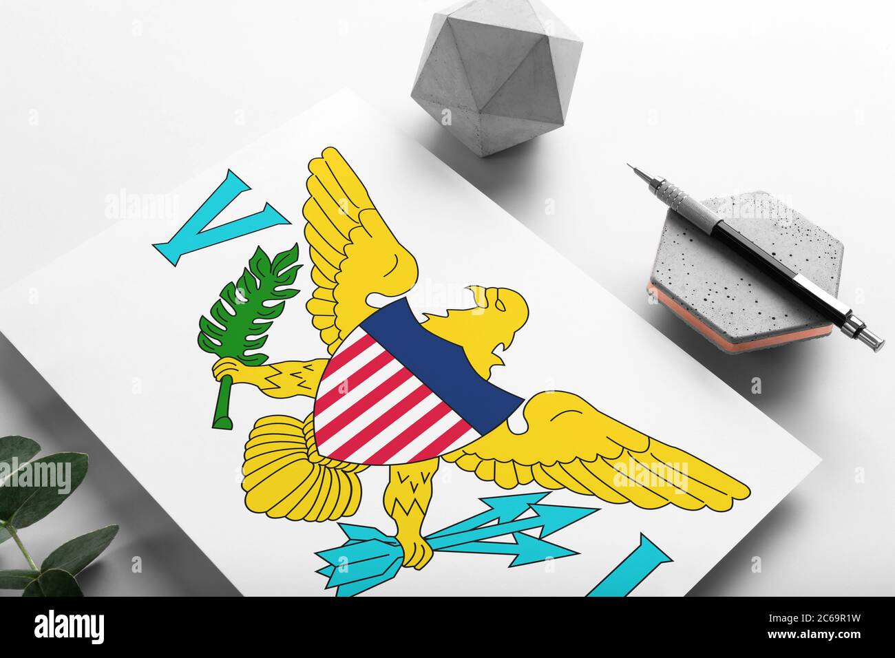 United States Virgin Islands flag on minimalist paper background ...