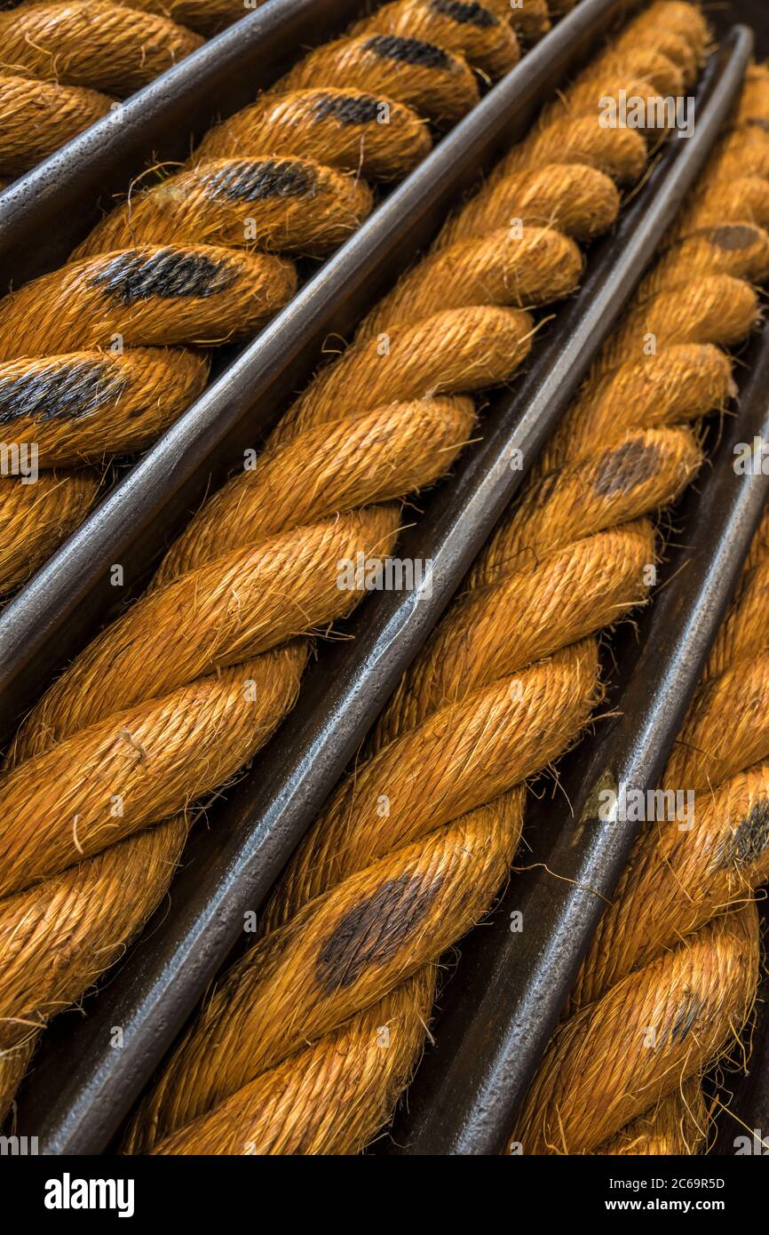 braided hemp rope on a steel winch drum Stock Photo - Alamy