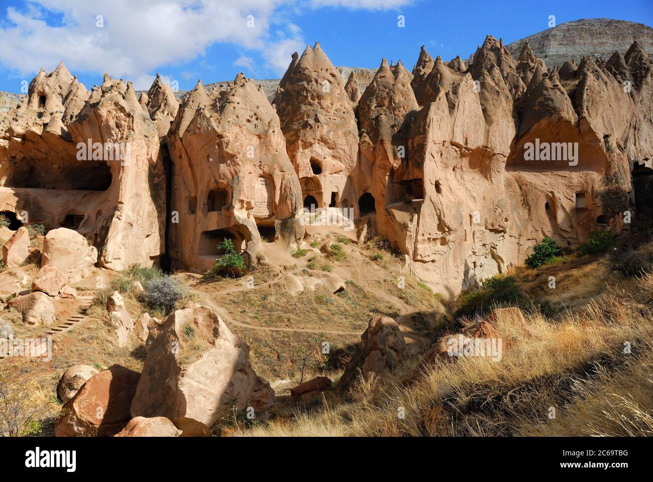 View of Cappadocia. Turkey. Unusual mountain landscape. Ancient cave ...
