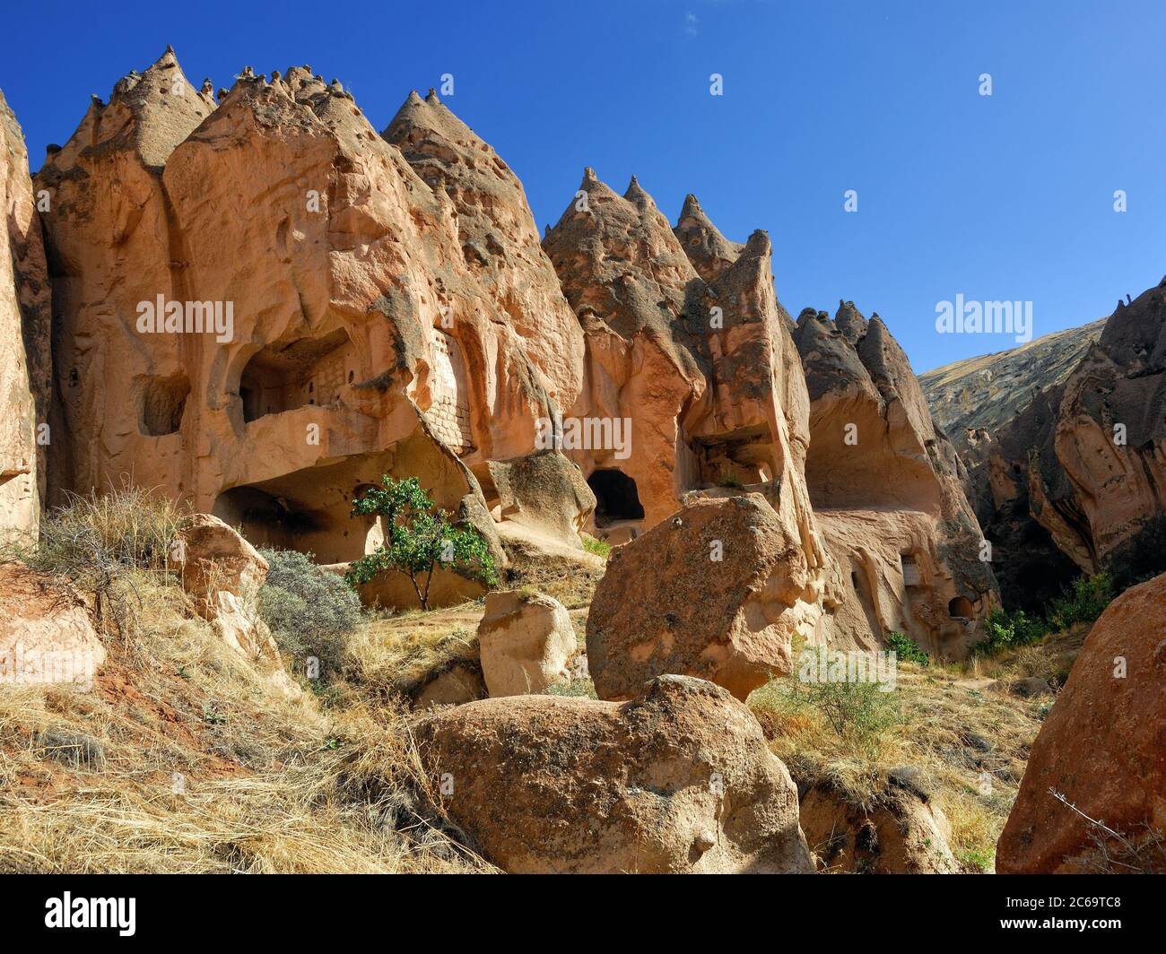 View of Cappadocia. Turkey. Ancient cave monastery of Zelve Stock Photo ...