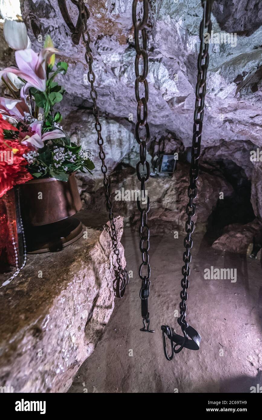 Chains in cave of miraculous cures in Monastery of Saint Anthony the ...